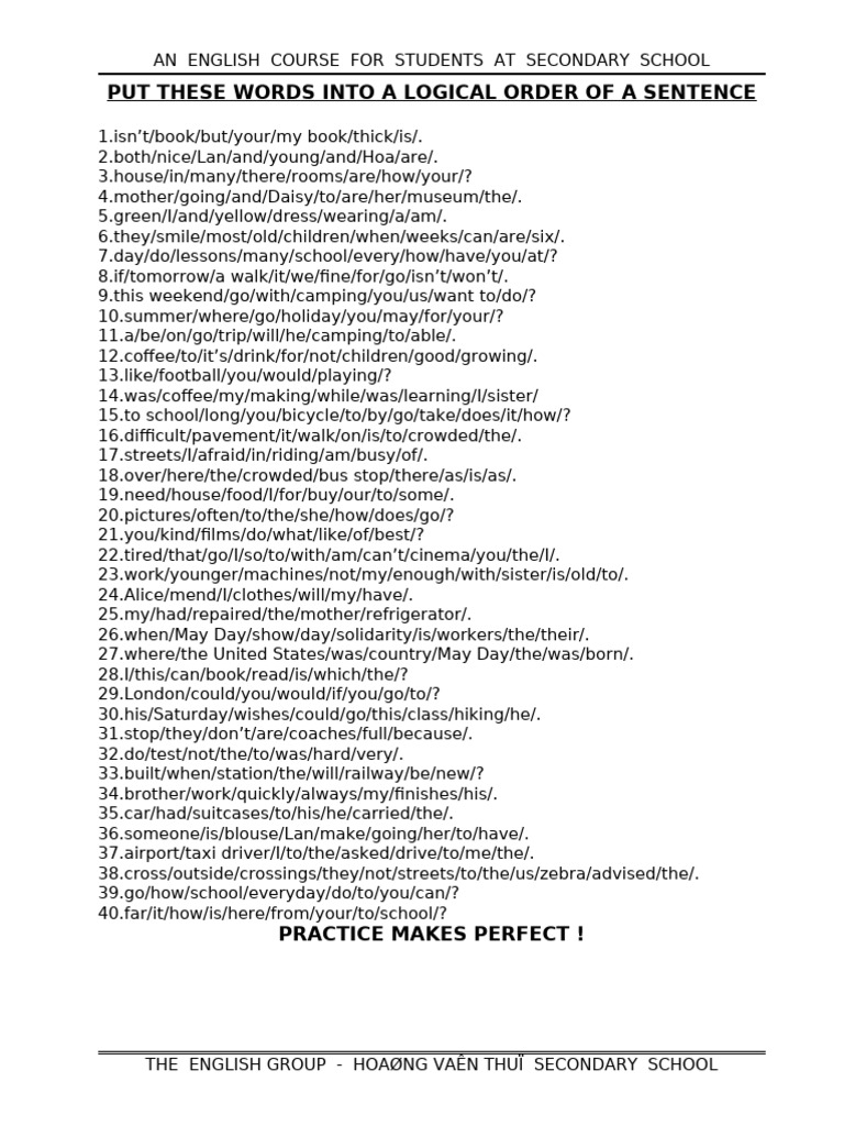 Bai Tap Sentence Arrangement 8 | PDF