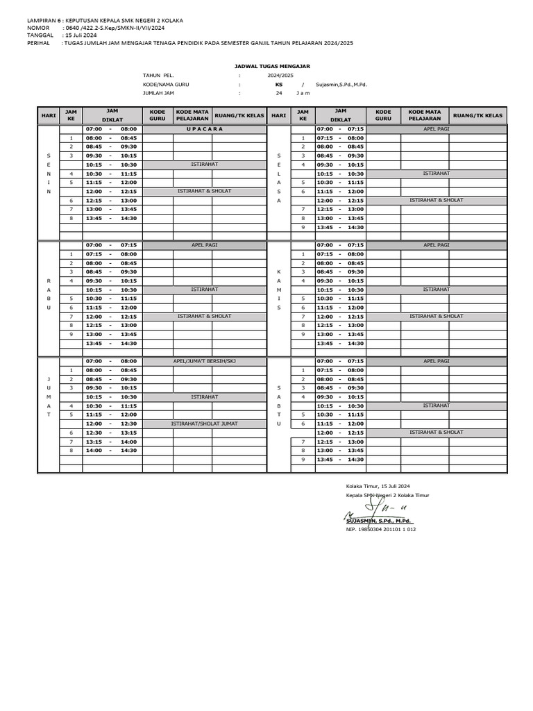 Jadwal Mengajar Tiap Tiap Guru - SMK Negeri 2 Kolaka Timur | PDF