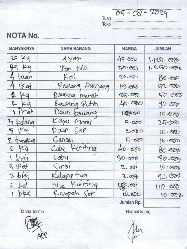Nota, Po, Form Penerimaan Barang 05 Agustus 24 | PDF