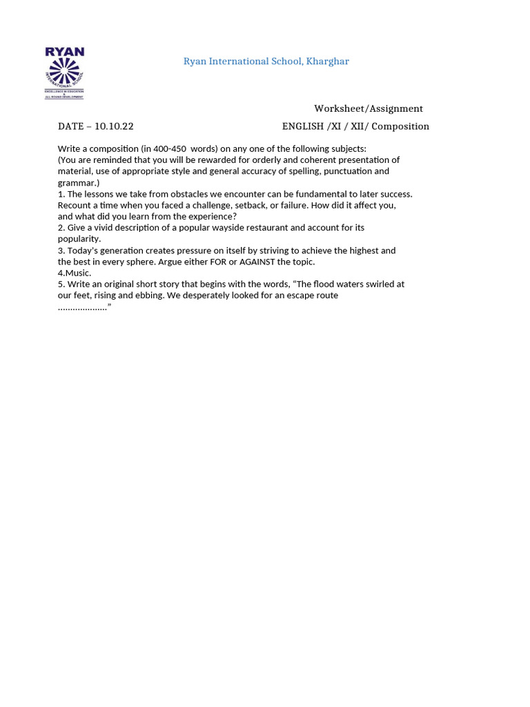 Composition Practice Worksheet | PDF