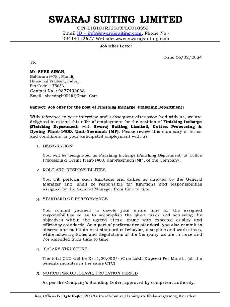 Offer Letter | PDF