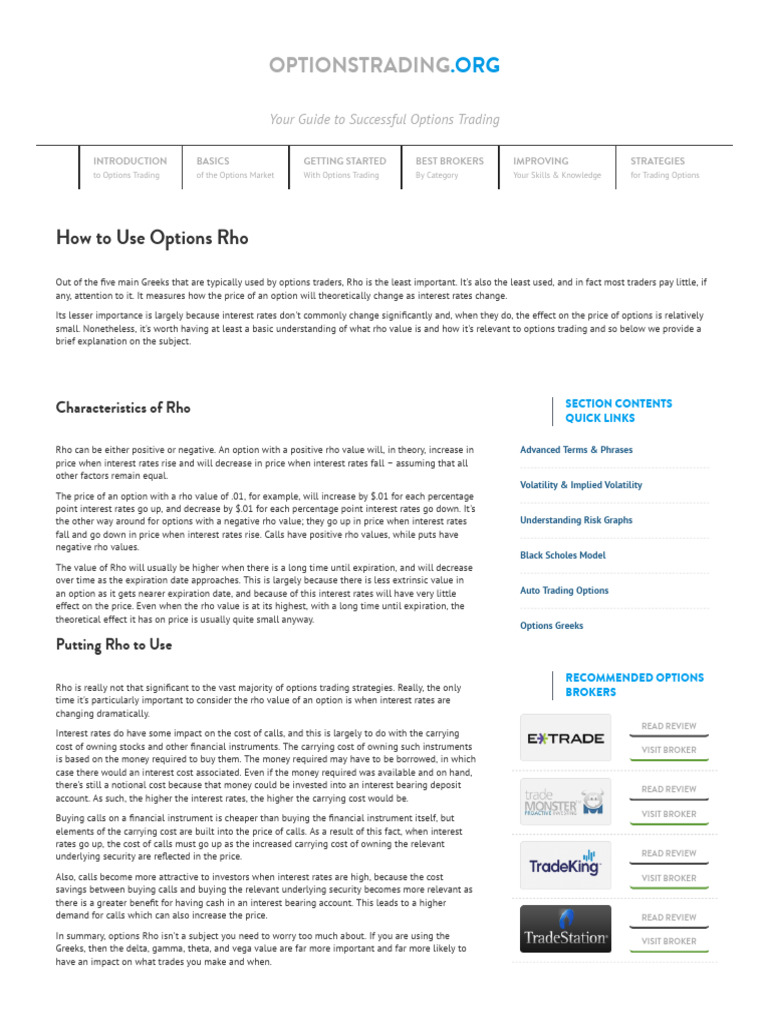 Options Rho - Information On How To Use It | PDF | Option (Finance) | Law