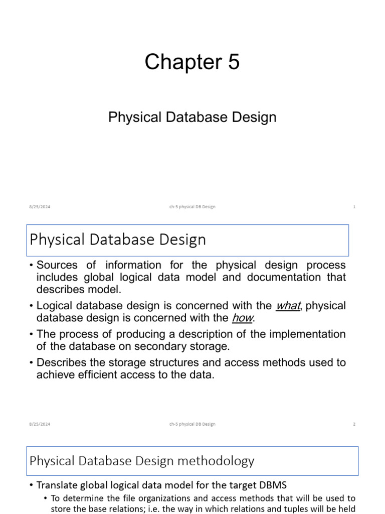 Chapter 5 physical database design | PDF Chapter 5 physical database design | PDF