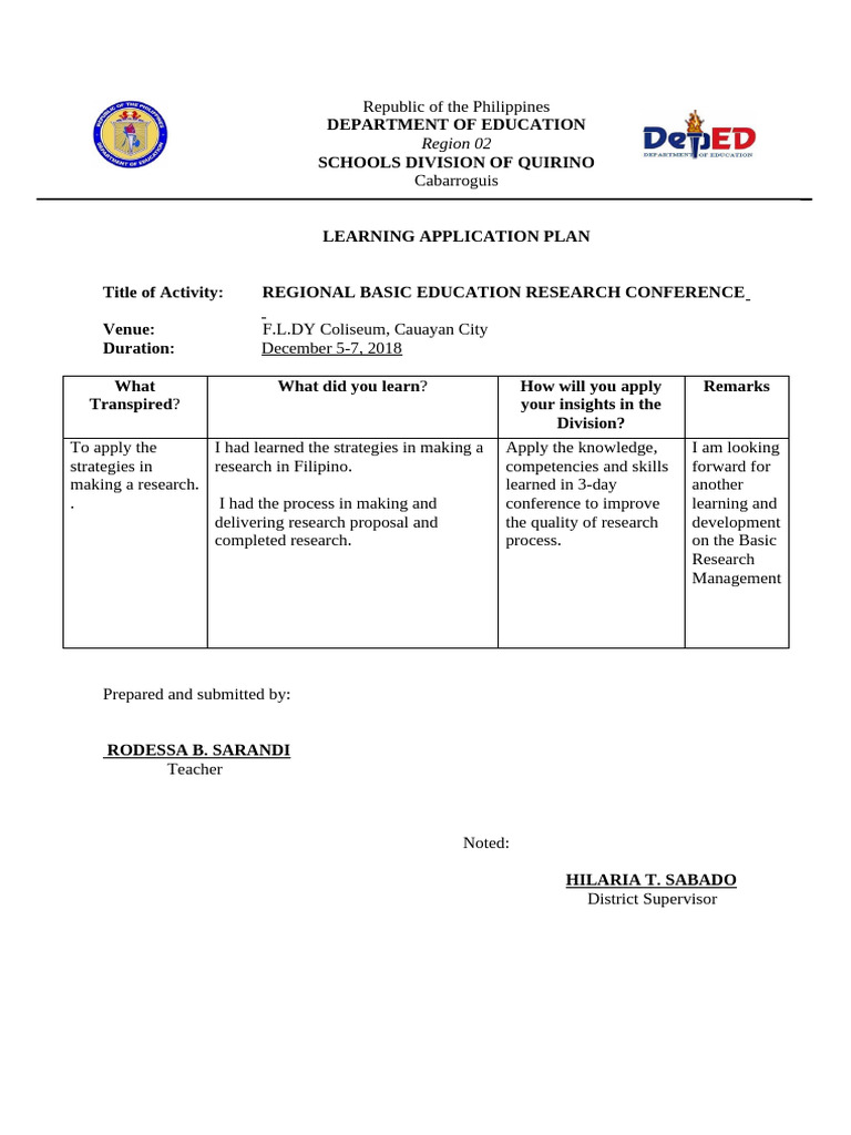 Learning Application Plan | PDF