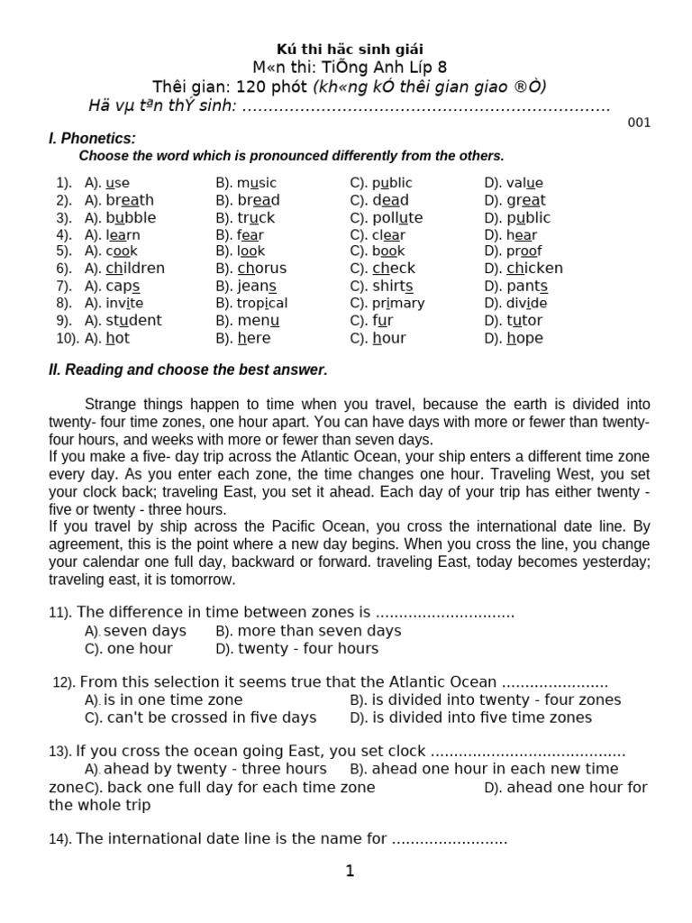 Bo de HSG Anh 8 | PDF