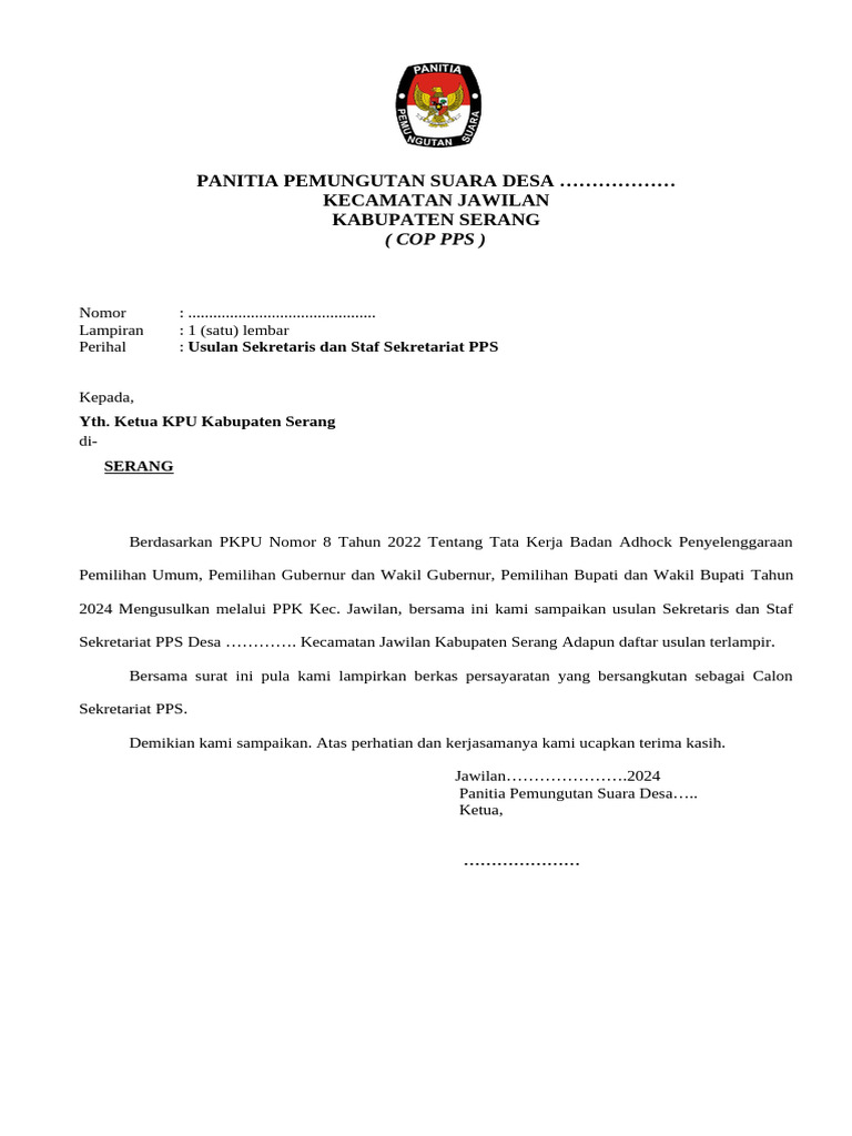 Surat Usulan Sekretariat PPS 1 | PDF