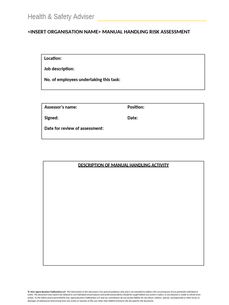 Manual Handling Risk Assessment | PDF