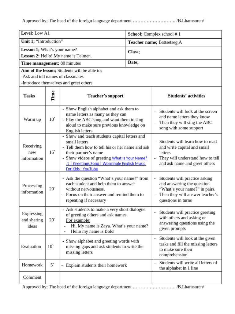 5th Grade 1st Term Lesson Plan FINISHED | PDF