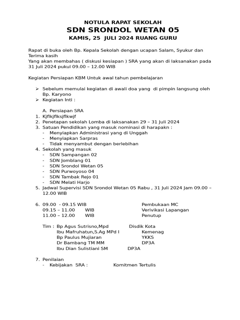 NOTULA RAPAT SEKOLAH 25 Juli 2024 | PDF
