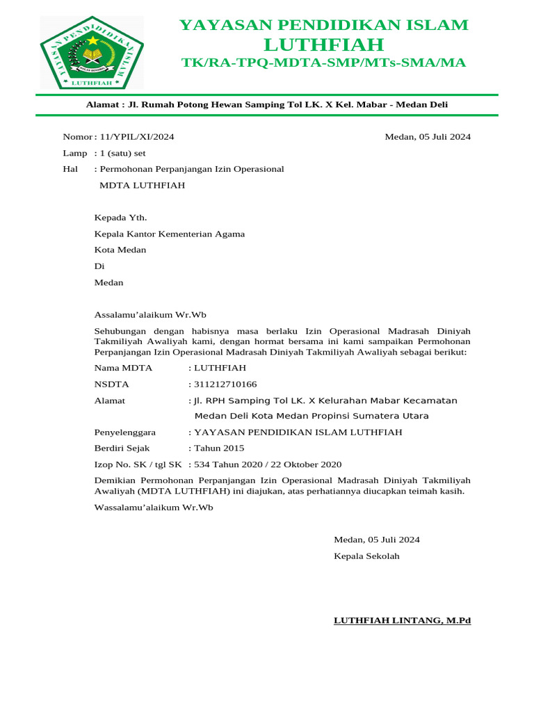 Surat Permohonan Lembaga | PDF