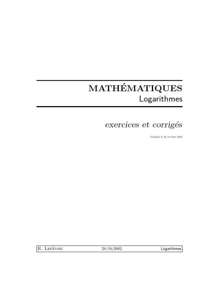 Logarithmes Exercies Et Corrig S | PDF