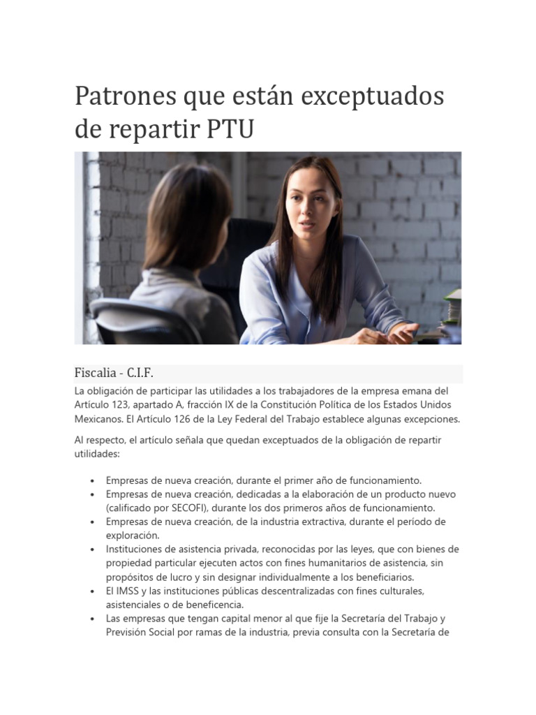 Patrones Que Están Exceptuados de Repartir PTU | PDF