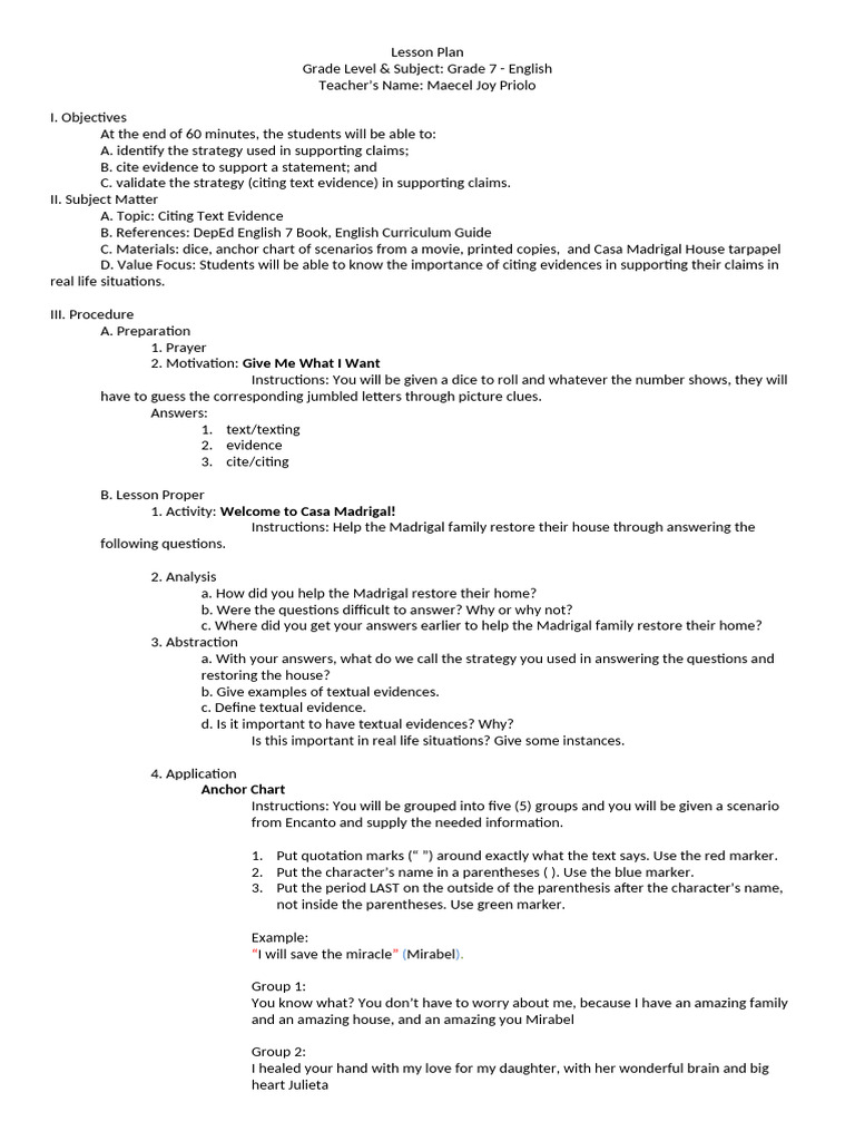 Pre Demo Lesson Plan - 2023 2024 - Priolo | PDF