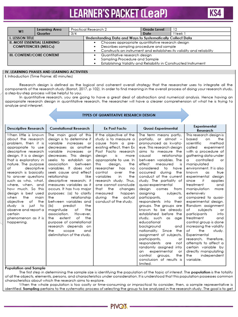 Q4 APPLIED Practical-Research-2 12 Week 1 | PDF | Sampling (Statistics) | Science & Mathematics