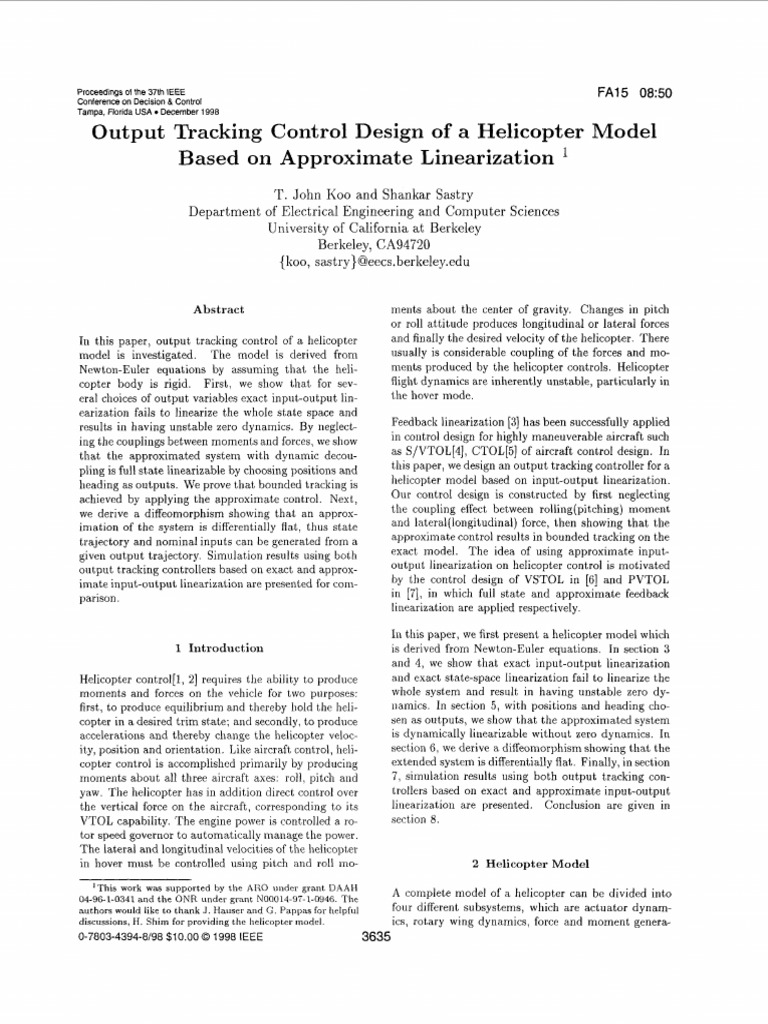 3 - Output Tracking Control Design of A Helicopter Model Based On Approximate Linearization CDC ...