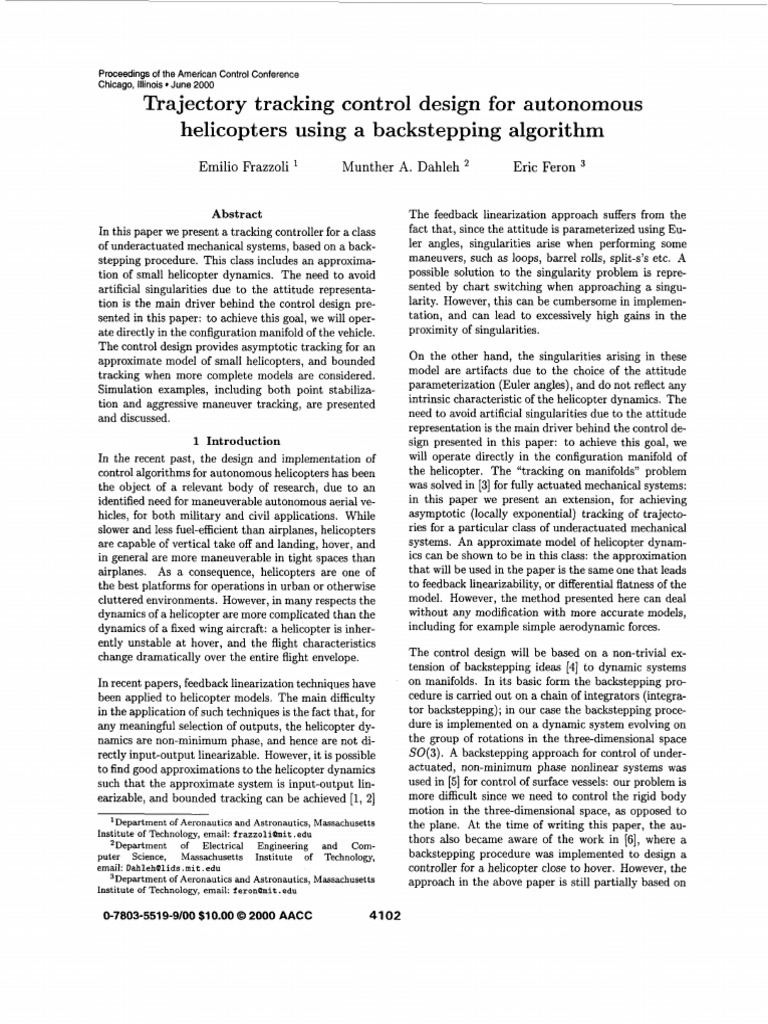 4 - Trajectory Tracking Control Design For Autonomous Helicopters Using ... 4 - Trajectory Tracking Control Design For Autonomous Helicopters Using ...