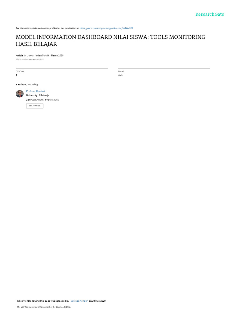 Model Information Dashboard Nilai Siswa: Tools Monitoring Hasil Belajar ...