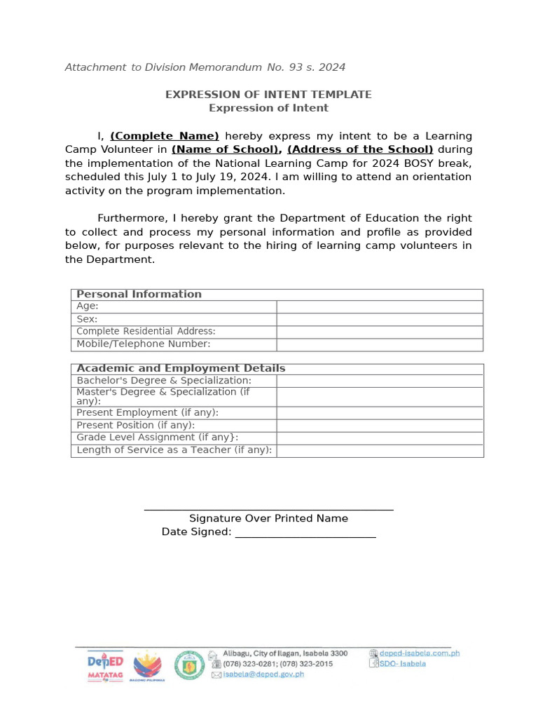 Expression of Intent 1 | PDF