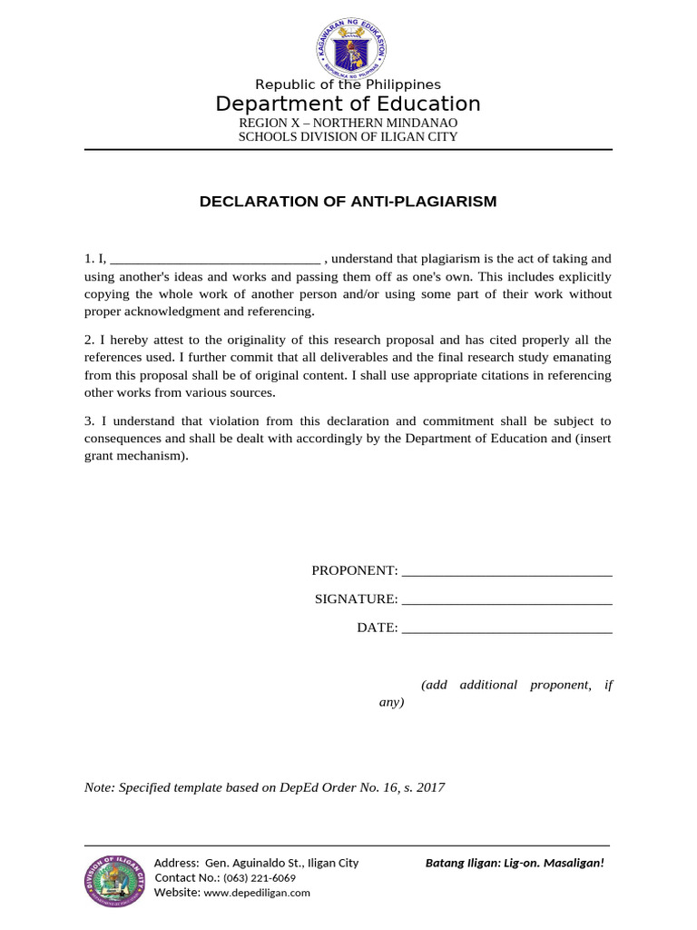 Declaration of Anti Plagiarism | PDF