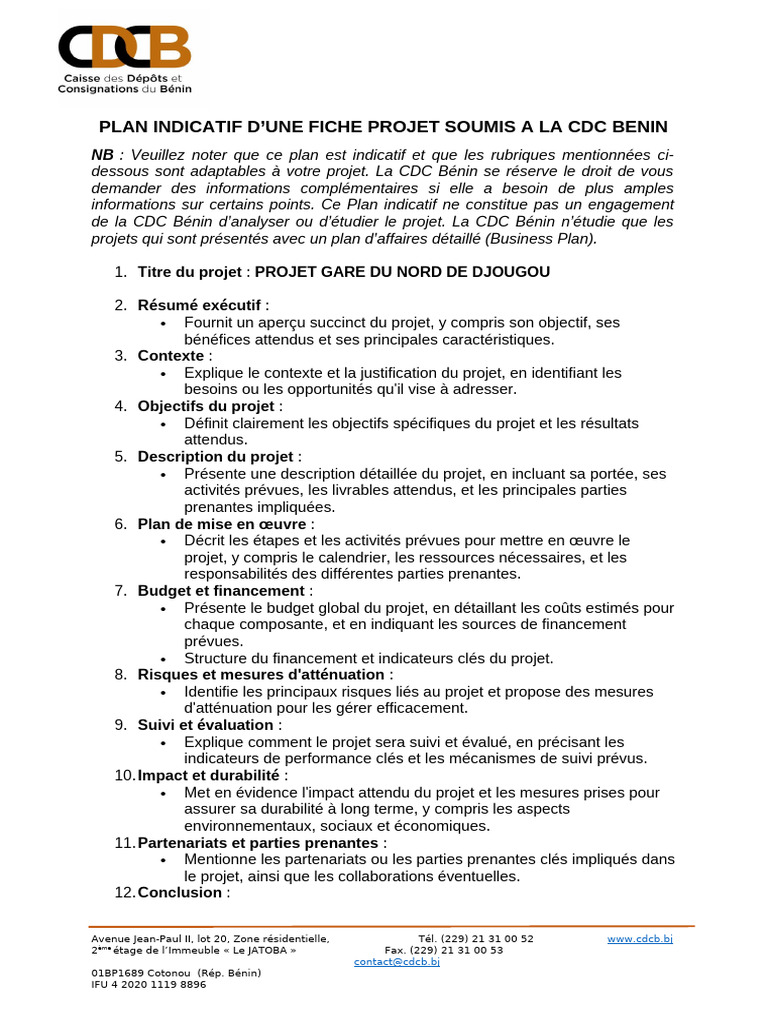 Plan d'Une Fiche Projet (4) | PDF