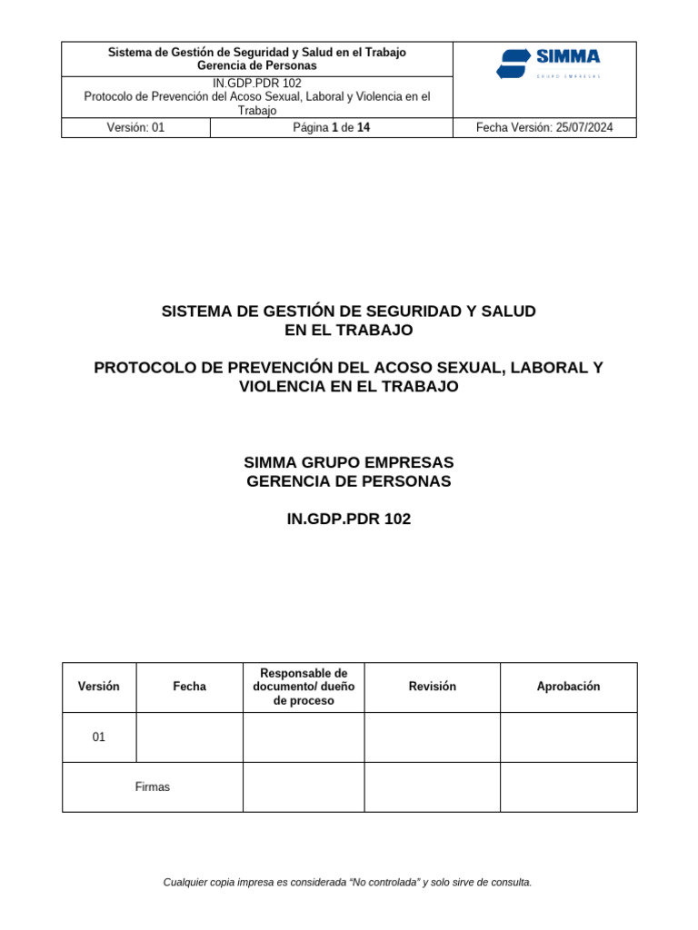IN - GDP.PDR 95 Protocolo Preventivo Del Acoso Sexual, Laboral y ...