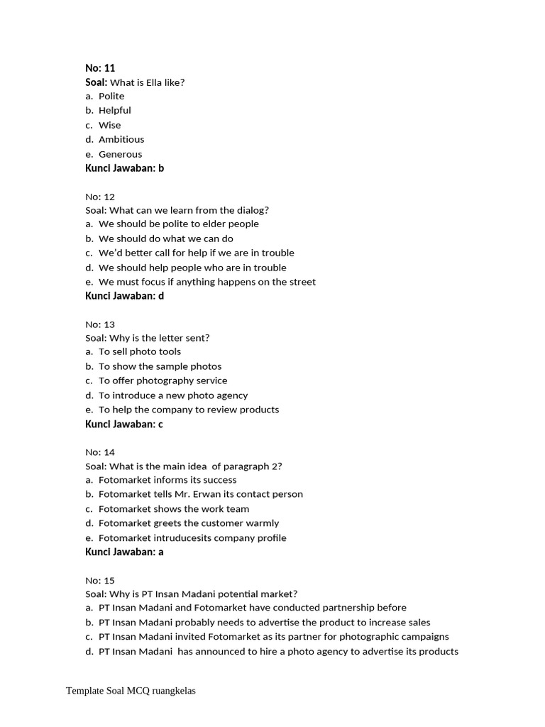 Format Soal MCQ | PDF