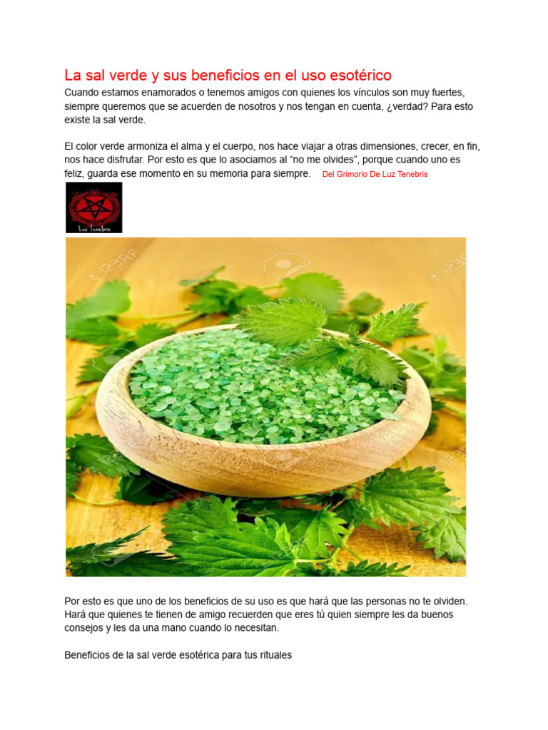 La Sal Verde y Sus Beneficios en El Uso Esotérico | PDF
