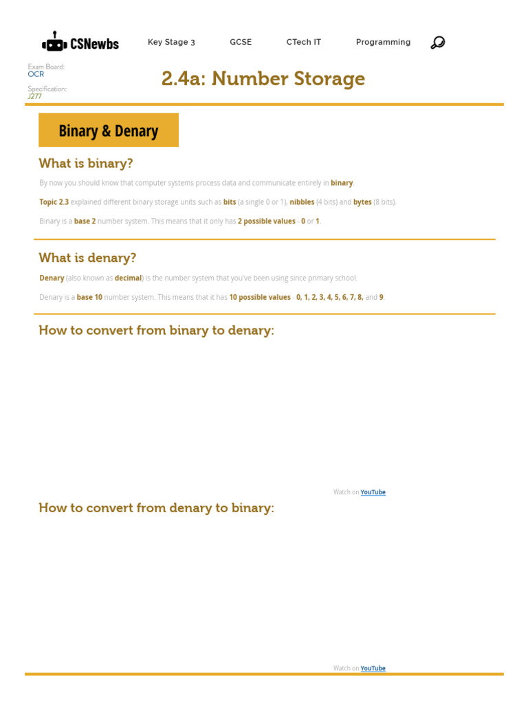 2.4a - Number Storage - OCR GCSE (J277 Spec) - CSNewbs | PDF