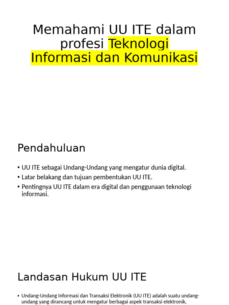 Memahami UU ITE Dalam Profesi Teknologi Informasi Dan | PDF