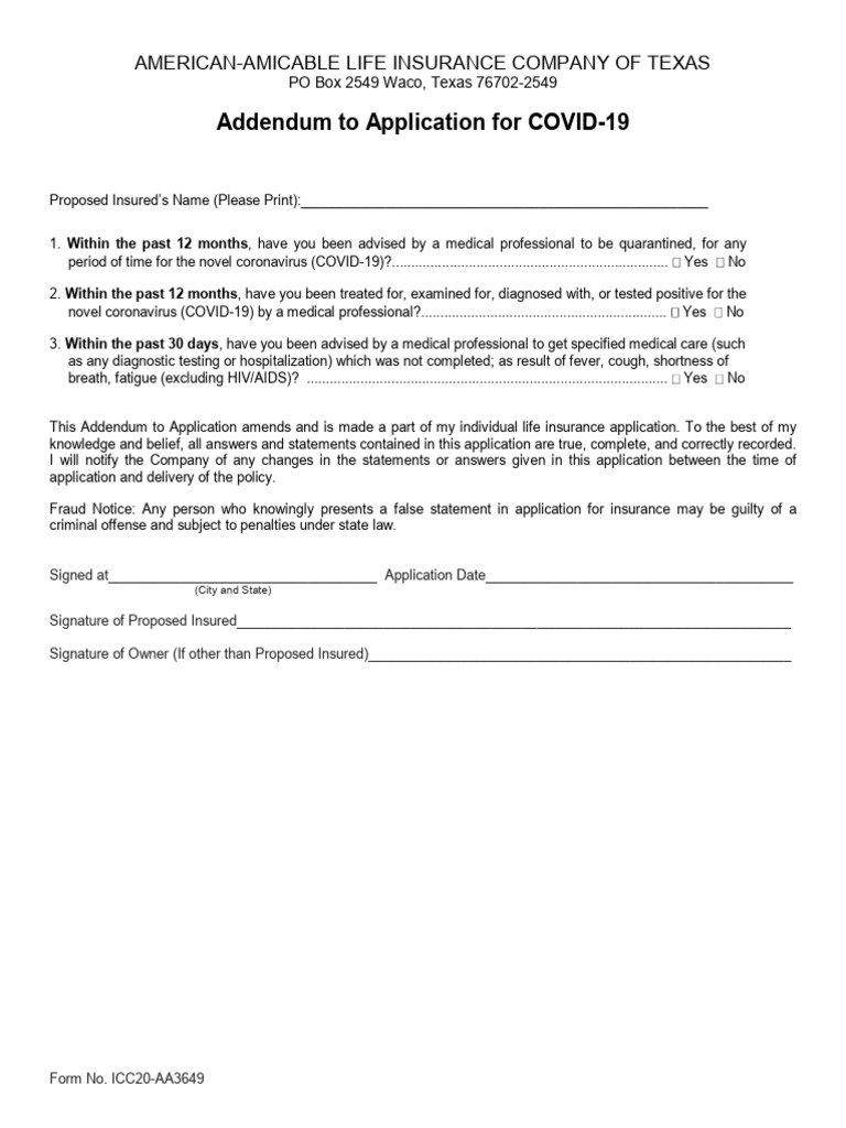 Aa Covid 19 Form | PDF