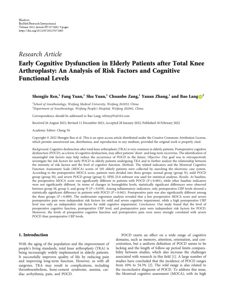 Early Cognitive Dysfunction in Elderly Patients Af | PDF