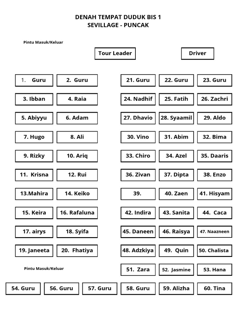 Denah Bus 1-2 Impact 2024 - Sevillage Puncak 2024 | PDF