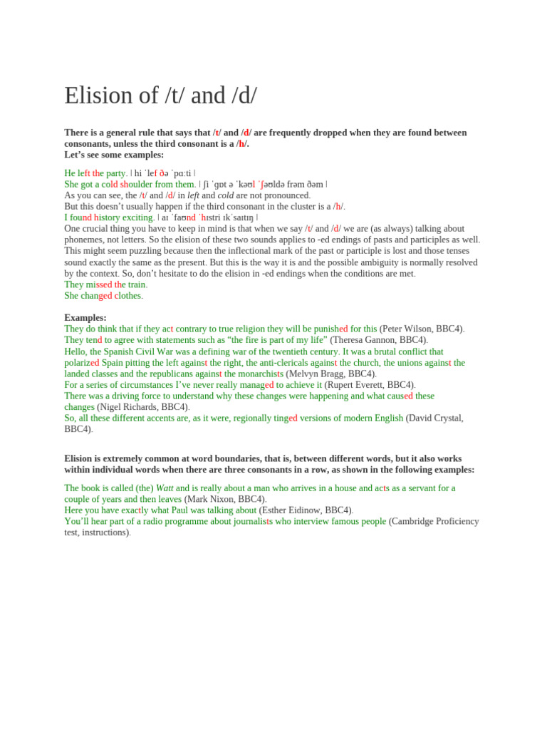 Elision of T and D | PDF