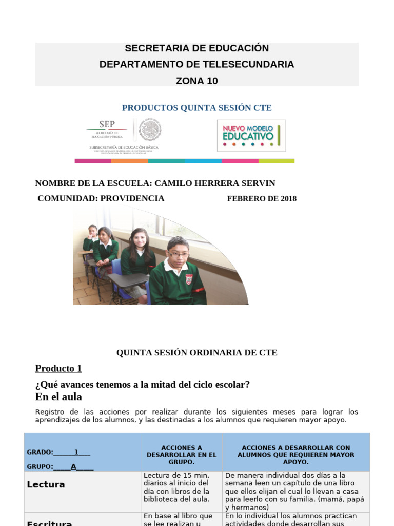 5° Quinta Sesión CTE-1 | PDF