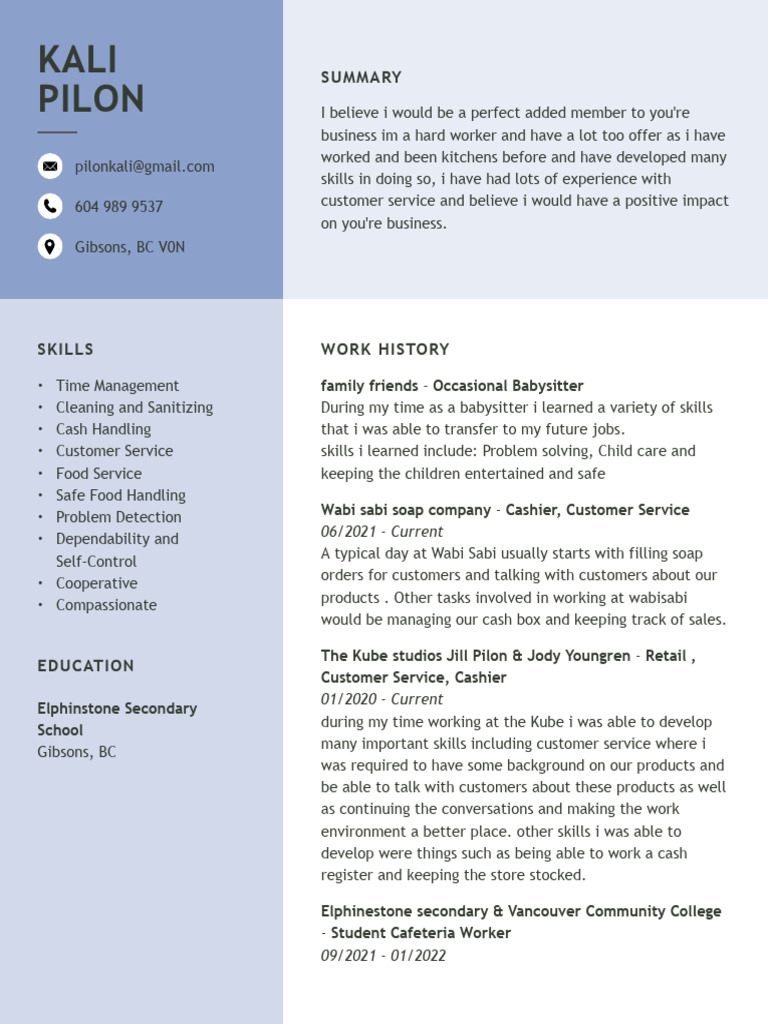 Kali Pilon Resume | PDF