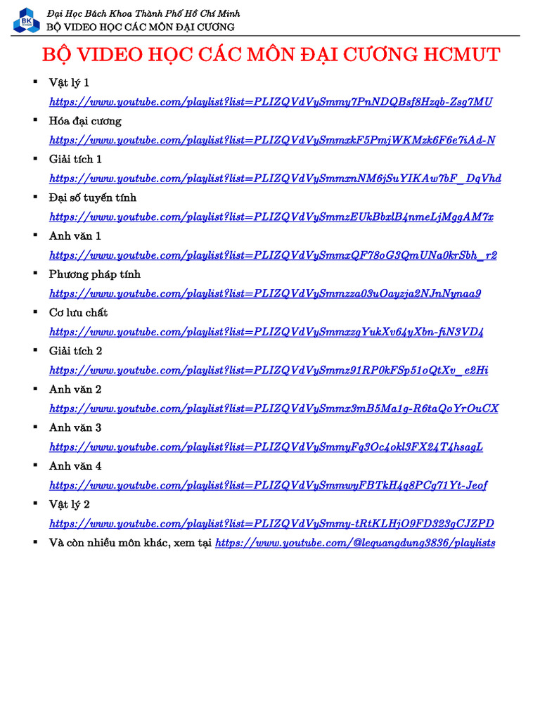 Video Học Đại Cương Hcmut | PDF