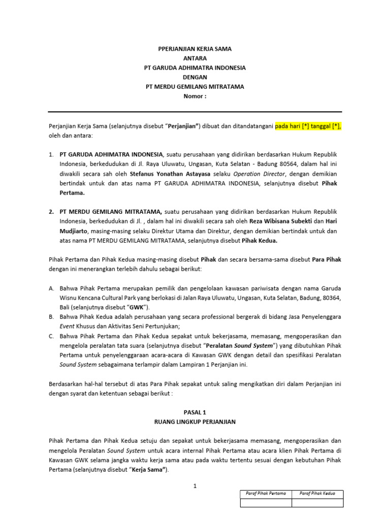 Paraf Pihak Pertama Paraf Pihak Kedua | PDF