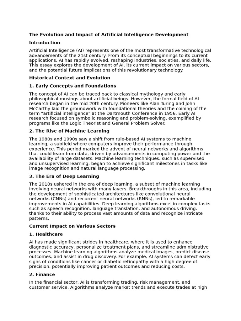 The Evolution and Impact of Artificial Intelligence Development | PDF