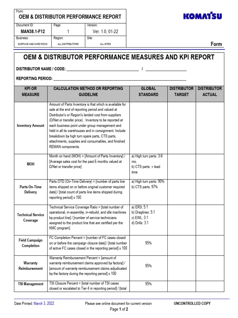 OEM and Distributor Engagement KPI Report | PDF