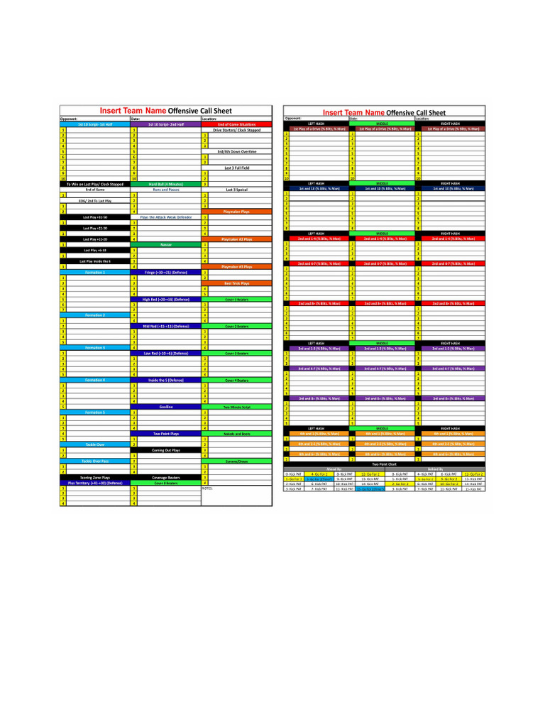 Printable Football Play Sheets Templates - JPG | PDF