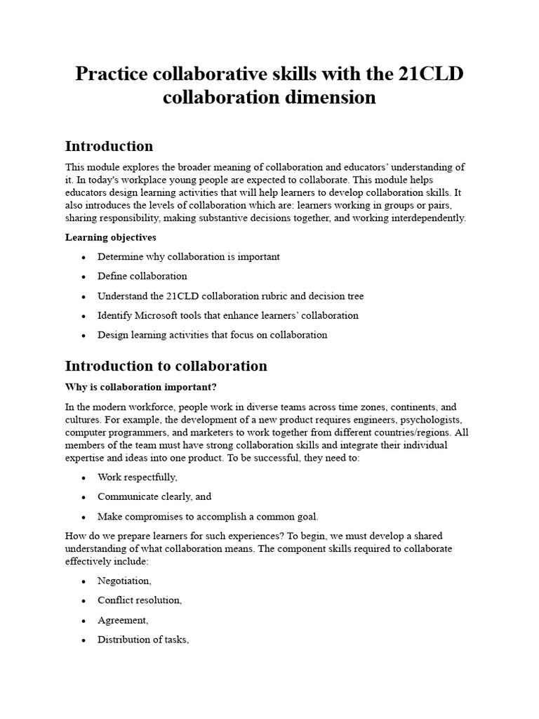 Practice Collaborative Skills With The 21CLD Collaboration Dimension | PDF