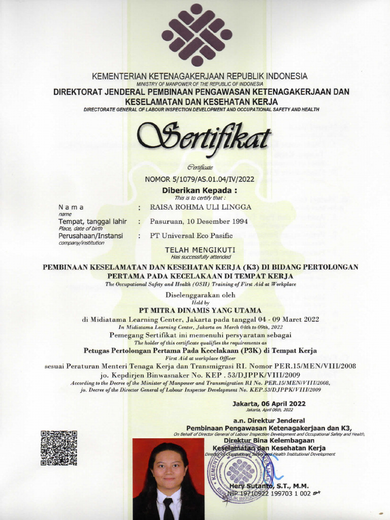Sertifikat Petugas P3K Disnaker | PDF