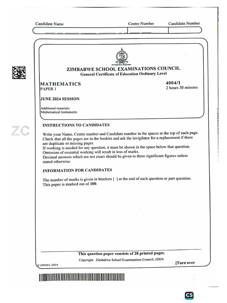 Mathematics Paper 1 June 2024 | PDF