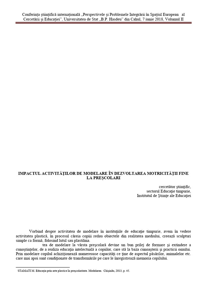 Impactul Activităţilor de Modelare În Dezvoltarea Motricităţii Fine La ...