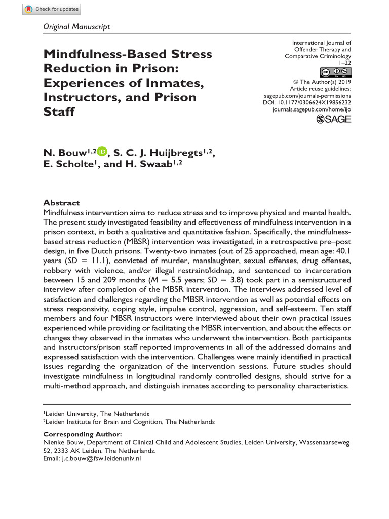 Mindfulness-Based Stress Reduction in Prison Exper | PDF | Mental ...