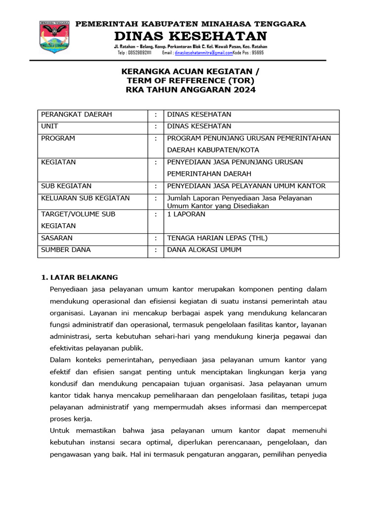 Kak Penyediaan Jasa Pelayanan Umum Kantor | PDF | Bisnis | Pengelolaan Keuangan & Uang