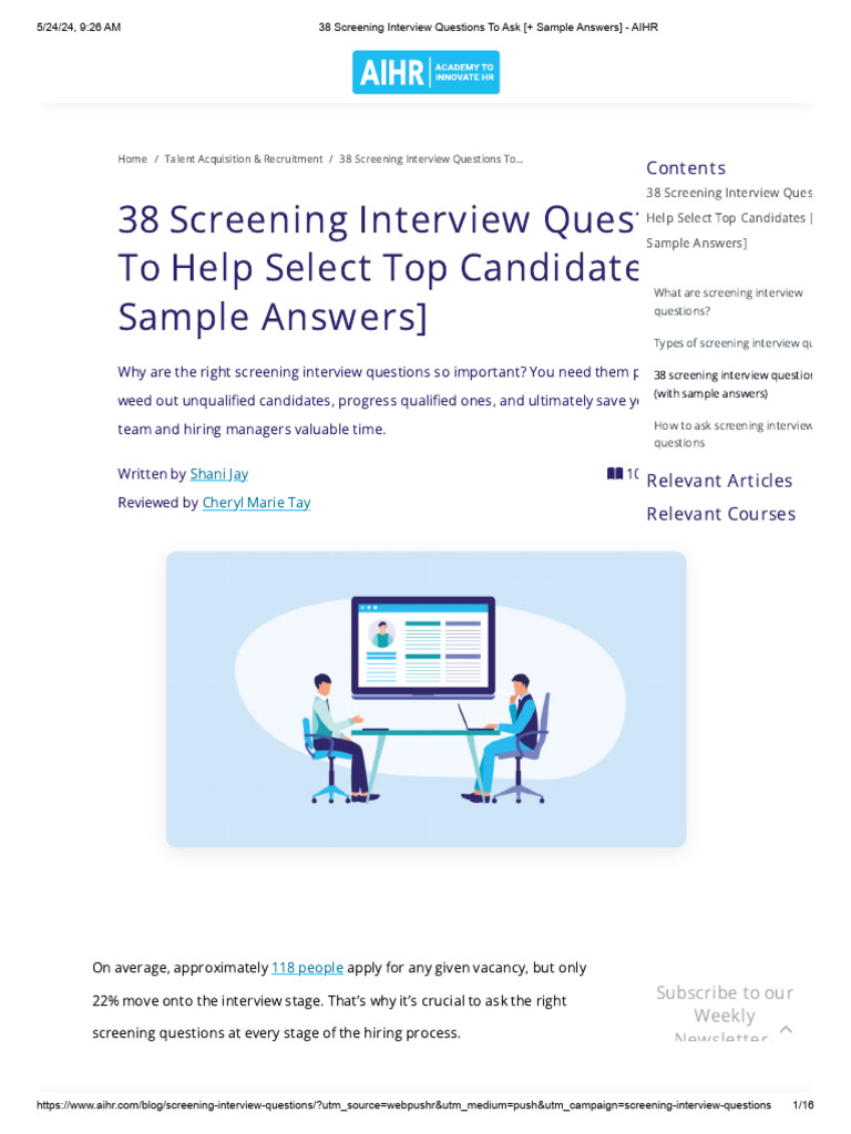 38 Screening Interview Questions To Ask (+ Sample Answers) - AIHR | PDF ...