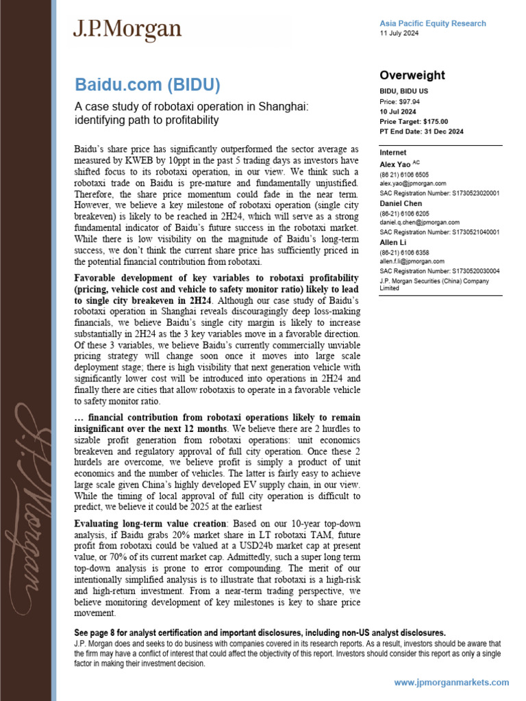 J.P. Morgan Baidu 萝卜快跑 | PDF