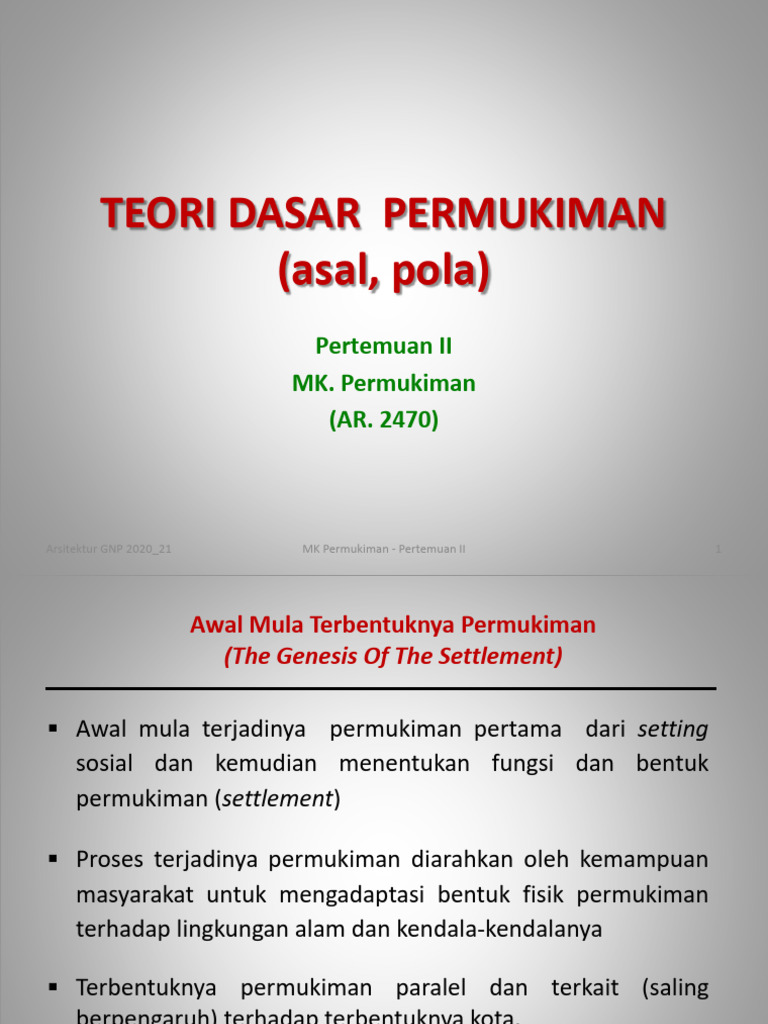 Kuliah 2 Permukiman Kelas 02 Genap 2020 - 2021 | PDF