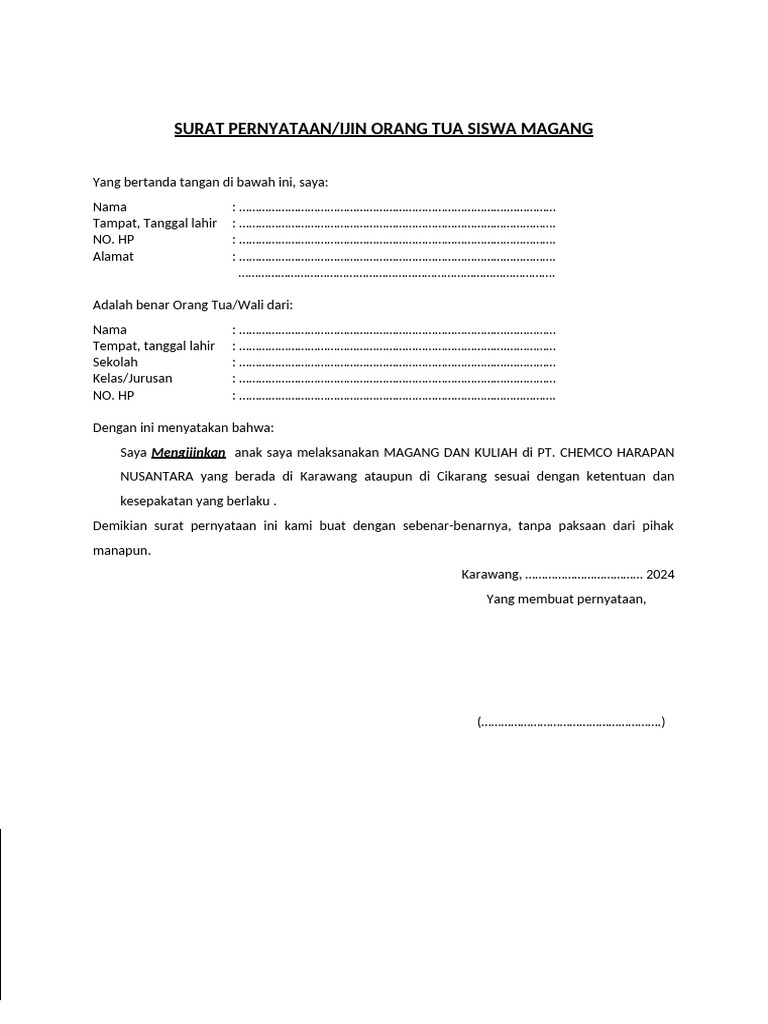 Surat Ijin Ortu | PDF